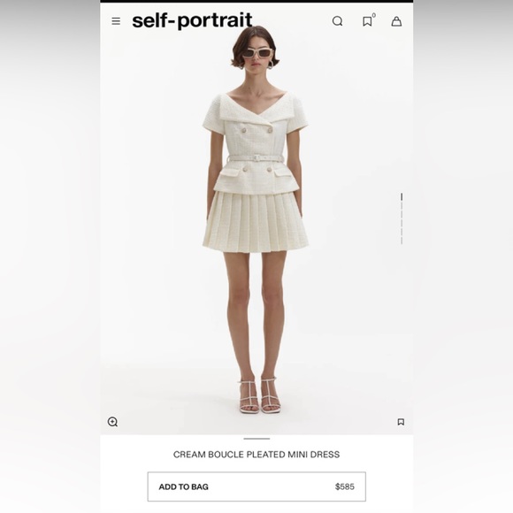 Self-Portrait | Dresses | Self Portrait Cream Boucle Pleated Mini Dress ...